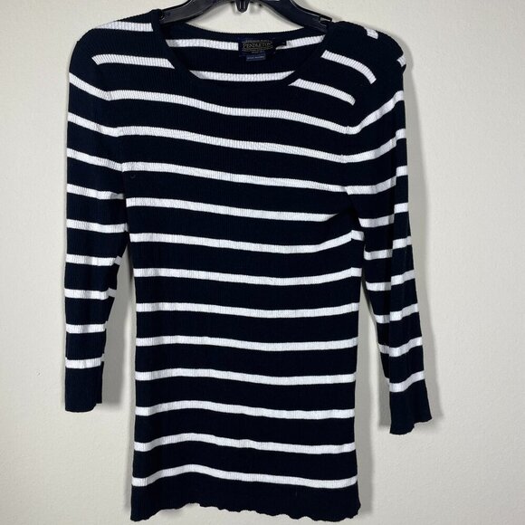 Pendleton | Tops | Pendleton Womens Stripe Black White Ribbed Tight ...